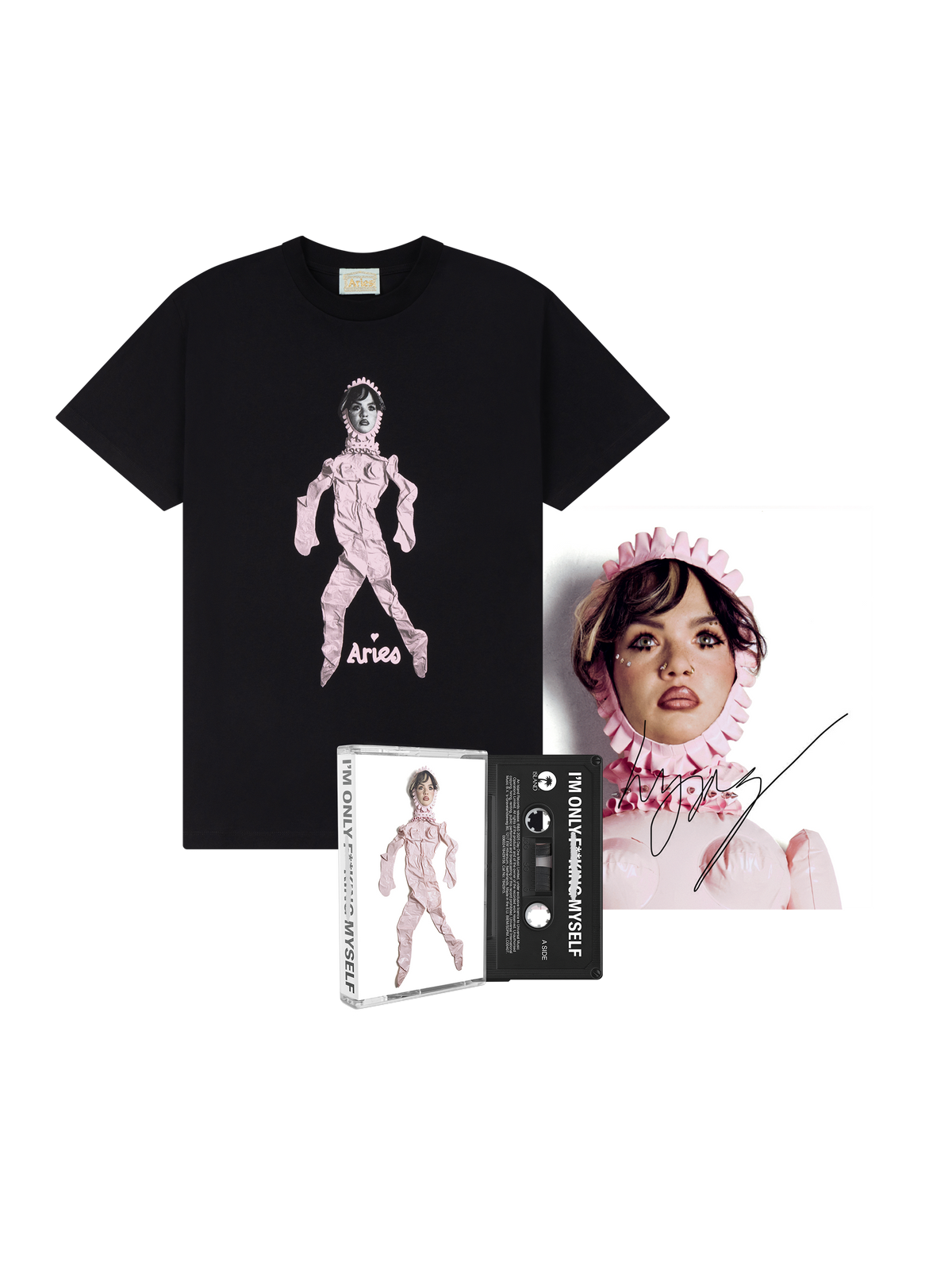Aries x Lola Young Black Tee + Deflated Doll Cassette + Signed Art Car ...